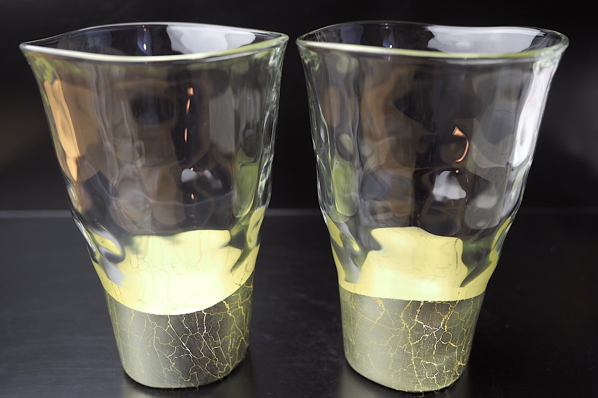 "Kannyu" Warped Glass with Champagne Gold Crazing (360ml) - Set of 2 ...