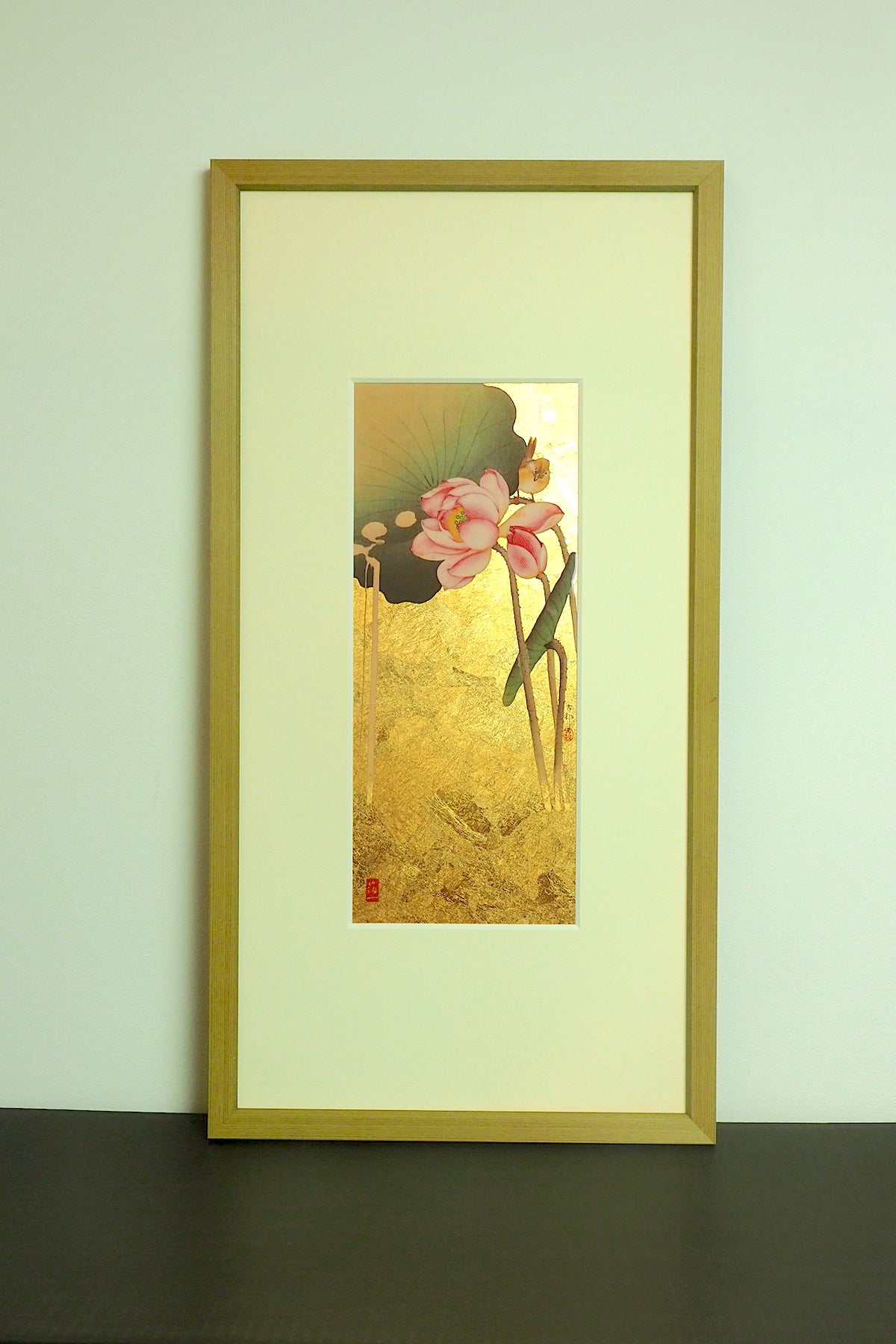 Ohara Koson - Lotus and Sparrow Gold Leaf Art Panel (27.3x52cm) — Wa-in ...